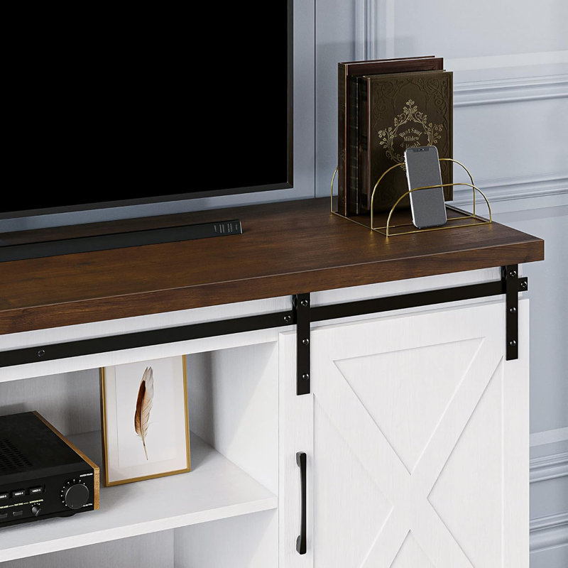 TV Stand For 65 Inch TV Tall TV Stand With Storage Barn Doors And Shelves White TV Console Cabinet White